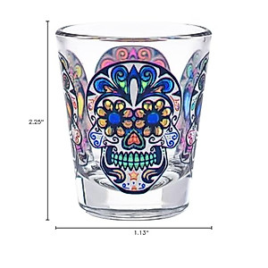 Culver Sugar Skulls Decorated Shot Glasses, 1.75-Ounce, Set of 4