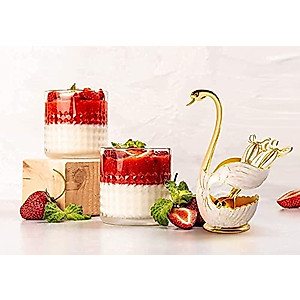 Flylin Coffee Spoon Holder Coffee Dessert Spoon Set Metal Swan Base Holder Spoon Organizer with 6pcs Ice Cream Spoons Teaspoons Coffee Dessert Flatware (Gold)