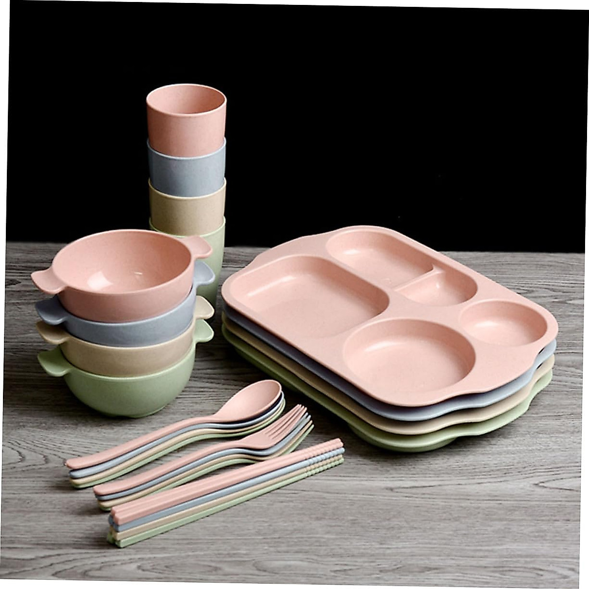 KJHBV Divided Toddler Kids Trays for Eating Kids Plate Infant Suit Travel Cutlery Kids Suit Baby Kit Baby Suits Straw Dinnerware Fiber Dinnerware Wheat Student Cartoon