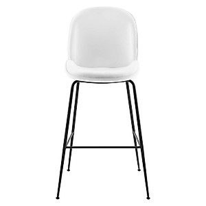 Modway Scoop Black Powder Coated Steel Leg Performance Velvet Bar Stool, White