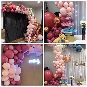Pink Balloons Arch Kit 141pcs Double Stuffed Rose Red Pastel Pink Balloons Garland Kit with Rose Gold 4D Balloons for Princess Baby Shower Wedding Birthday Party Decorations Supplies