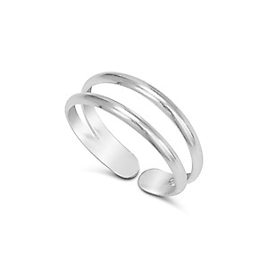 Handmade Silver Adjustable Double Band Toe Ring, 925 Sterling Silver, Classic Dainty Two Lines Open Toe, Pinky, or Knuckle Rings for Women, By MiYa Jewelry Creations