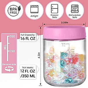 4 Pack Mason Jars 16 oz with Lids, Glass Jar with Screw Lid and Mesurement Marks, Glass Jars with Airtight Lids for Overnight Oats, Pickles, Salad, Spice, Candy, Jam, Seasoning, Meal Prep Containers