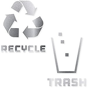 Recycle and Trash Stickers Modern Logo (1 ea) Symbol to Organize Trash cans or Garbage containers and Walls - Vinyl Decal Sticker (XSmall -Reversed - Silver Metallic)