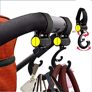 Stroller Hooks, Stroller Accessories Organizer Clip for Diaper Bags, 360-Degree Rotating Mommy Hook Holder for Stroller Bag, Shopping Cart, Grocery Bag with Stroller Wrist Strap Handle, Pack of 6