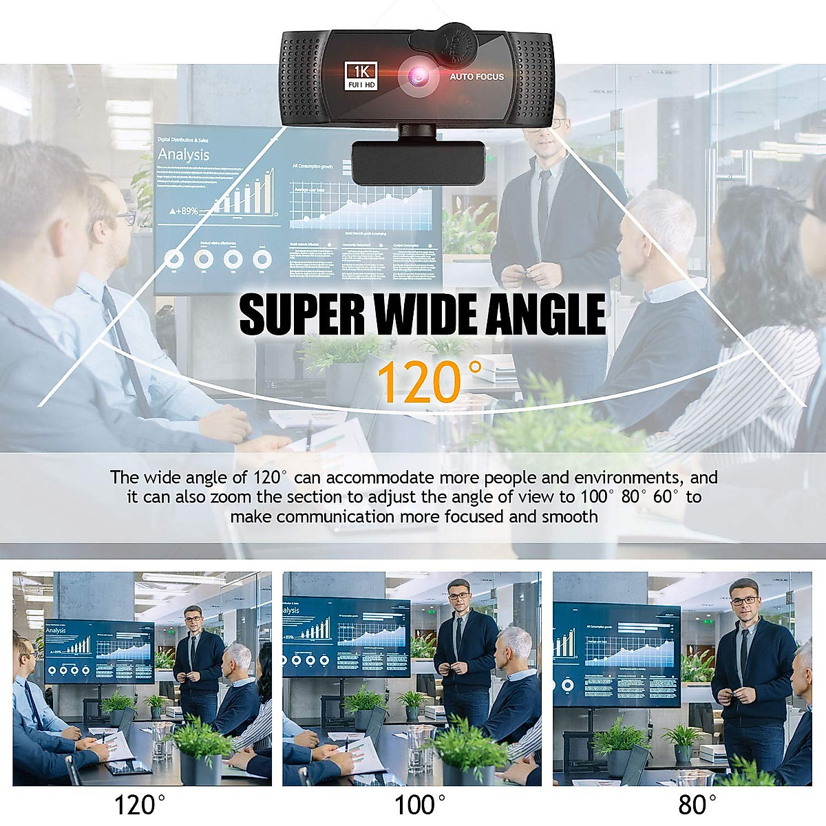 RERBO Camera and Microphone for Desktop Computer, AutoFocus 1080p Webcam with Tripod Stand and Privacy Cover FHD USB Web Camera for Video Conferencing Webcast 120-degree Wide Angle