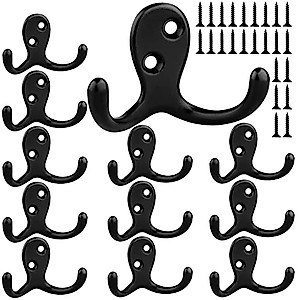 12 Pack Coat Hooks, Wall Mounted Hooks for Hanging Clothes/ Towels/Robe/Door Hooks, Double Prong DIY Coat Rack Hanger Hooks with Screws for Bedroom/Bathroom/Entryway/Kitchen Farmhouse, Rustic Hooks
