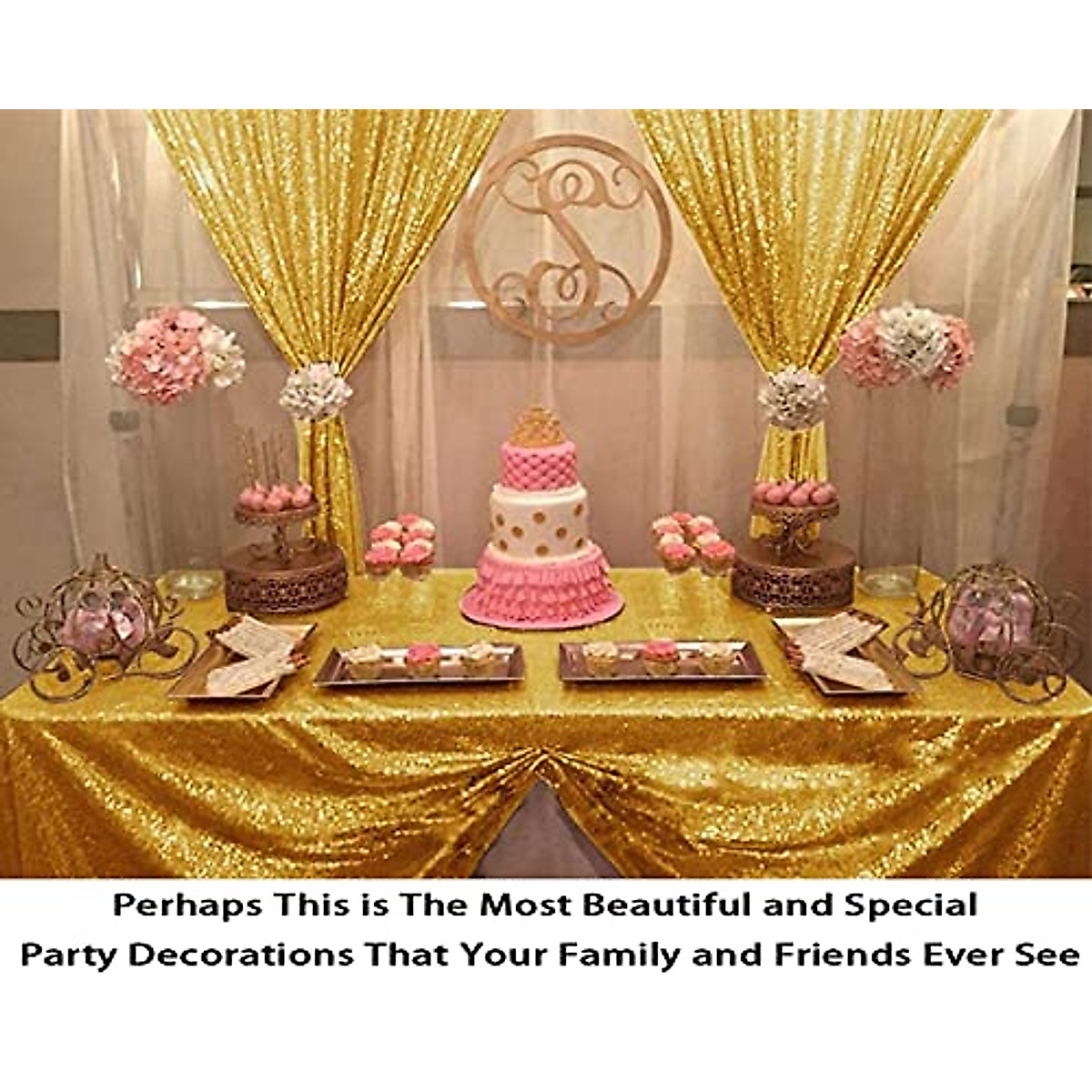 Sequin Backdrop 4x10ft Shiny Gold Sequin Curtains 2 Panels Glitter Backdrop Curtains for Parties Photography Background M0511
