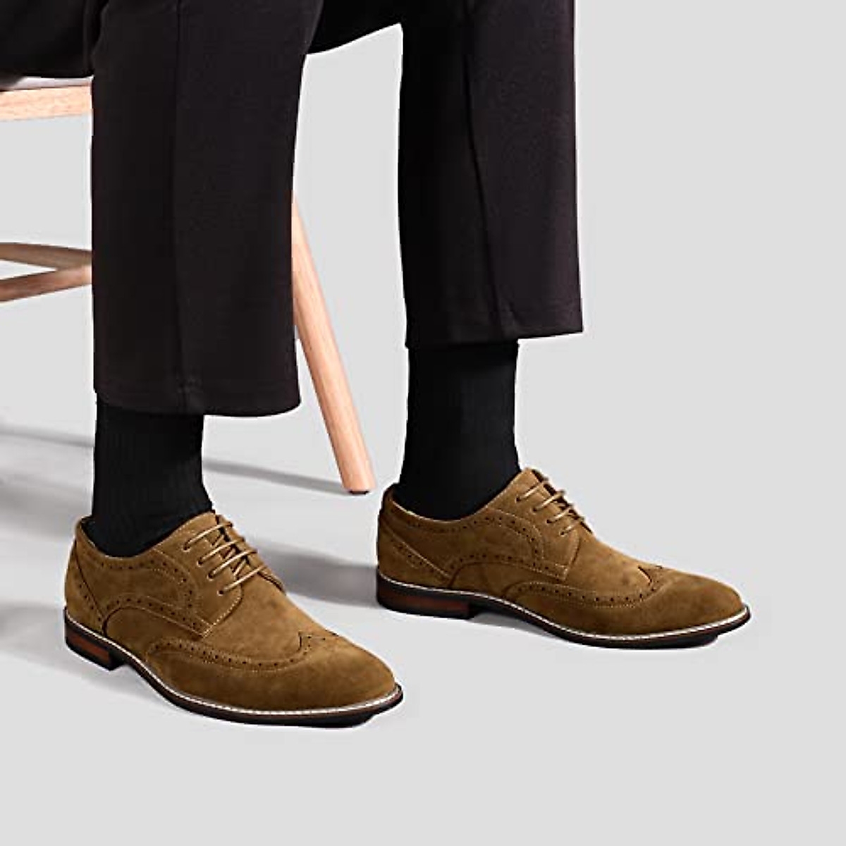 Mofri Men's Oxford Shoes Wingtip Dress Shoes Lace Up Shoes(Brown Suede,10)