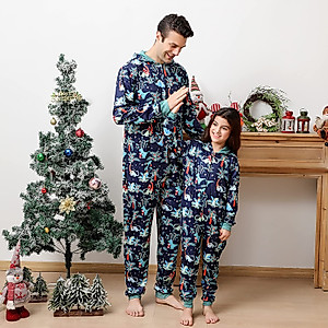 ANGELGGH Onesie Christmas Family Matching Pajamas Adult Couples Men PJs Hooded Women Novelty One-piece Sleepwear (Youth, 2-3T, Dinosaur)