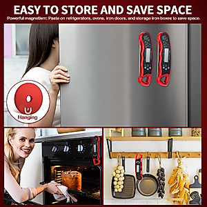 Xuhal 3 Pcs Instant Read Meat Thermometer Waterproof Precise Digital Food Thermometer Red Oven Grilling Cooking Thermometer with Folding Probe Backlight and Calibration for Kitchen Outdoor BBQ Candy