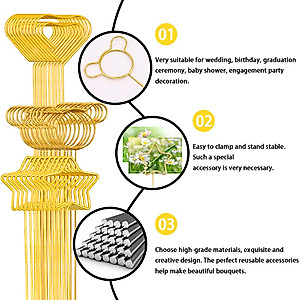 Aohcae 30 Pcs Metal Wire Floral Place Card Holder, Gold Floral Card Holder Picks Photo Picture Memo Gift Card Holder for Flower Arrangement Wedding, Birthday, Party Favor(Heart+Star+Mickey)