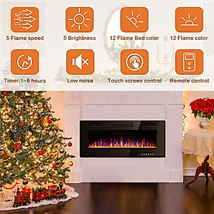 Vitesse 60 inch Ultra-Thin Electric Fireplace in-Wall Recessed and Wall Mounted Fireplace Heater,Linear Fireplace with Multicolor Flame,Timer,Low Noise,750/1500W,Touch Screen & Remote Control(60’’)