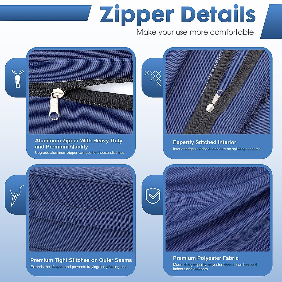 HERMOCE Outdoor Deep Seating Cushion Set, 24" x 24", Waterproof & Fade Resistant Patio Furniture Cushions with Handle, Deep Seat and Back Cushion for Chair and Sofa (3, Blue)