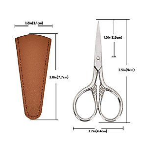 LOBODT Small Facial Hair Scissors, Stainless steel (silver) Straight Tip Snips Beauty Grooming Kit for Eyebrows, Beard, Ear, Nose, Moustache Trimming with PU Case