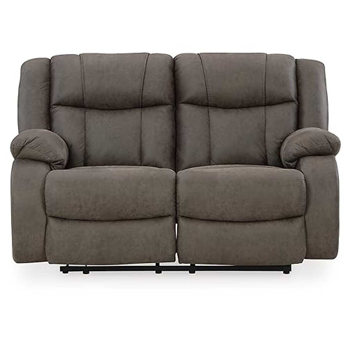 Signature Design by Ashley First Base Contemporary Faux Leather Manual Reclining Loveseat, Gray