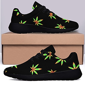 Marijuana Leaf Shoes Men Fashion Weed 420 Sneakers Women Mesh Walking Athletic Cannabis Shoes Black Size 10.5