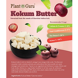 Raw Kokum Butter 3 lbs. Bulk 100% Pure Natural - Great for Skin, Body and Hair Moisturizer, DIY Creams, Balms, Lotions and Soap Making.