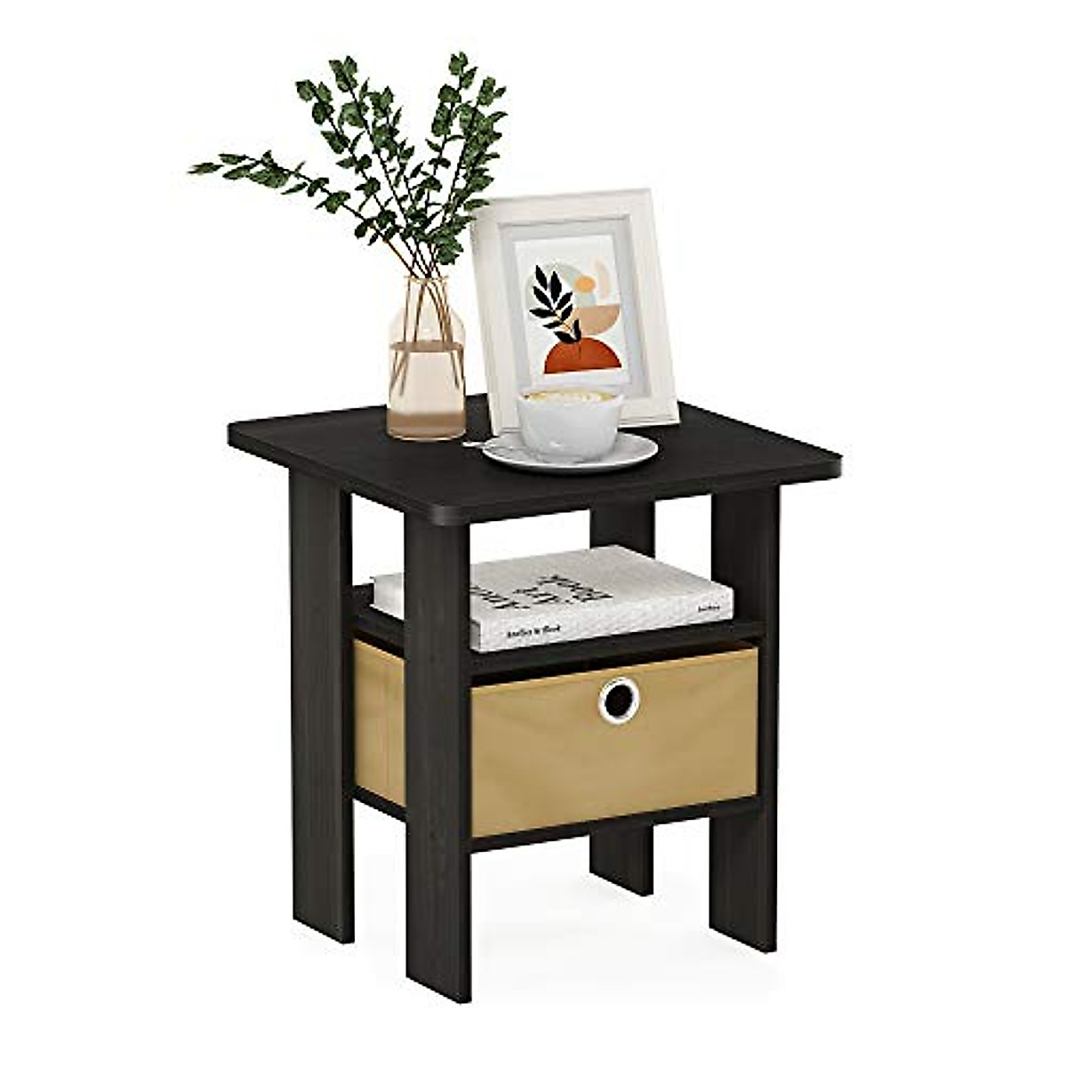 Furinno Andrey End Side Night Stand/Bedside Table with Bin Drawer, 1-Pack, Dark Espresso/Brown