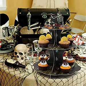 Skull Pirate Cupcake Stand for Halloween Theme Party Decorations Cake Serving Tray for Pirate Skeleton Wedding Birthday Cosplay Party Supplies