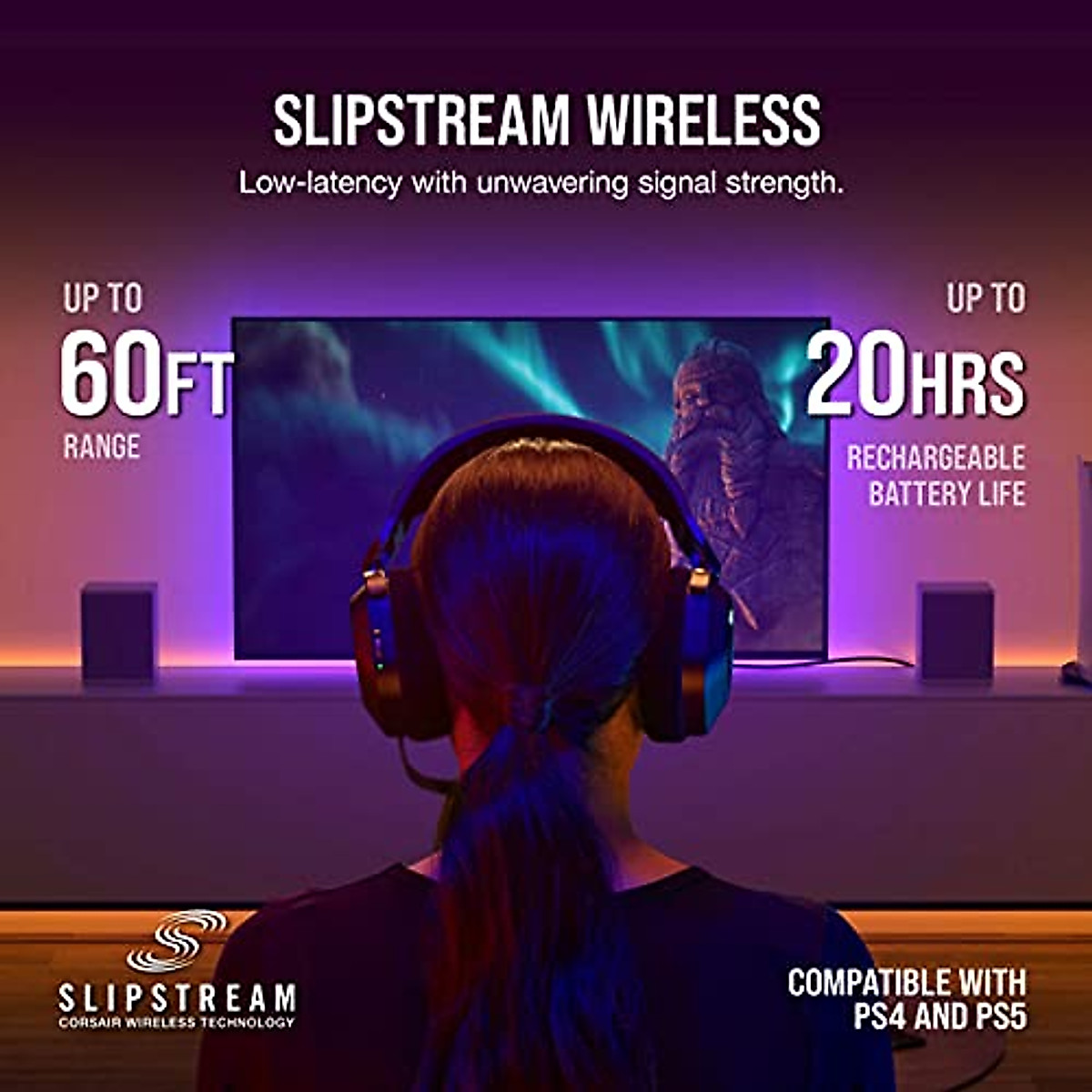 Corsair HS80 RGB WIRELESS Premium Gaming Headset with Dolby Atmos Audio (Low-Latency, Omni-Directional Microphone, 60ft Range, Up to 20 Hours Battery Life, PS5/PS4 Wireless Compatibility) Black