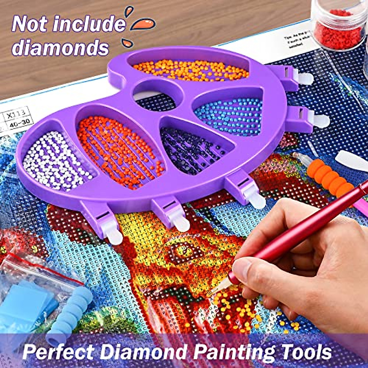 Palette Diamond Painting Tray Kits, WJCJTJL 5 Section Palm Organizer, Accessories & Tools for Glitter Rhinestones/5D Embroidery/Bead Storage/DIY Art
