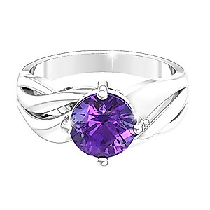 Belinda Jewelz Womens 925 Sterling Silver Ring Rhodium Plated 8mm Solitaire Round Cut Birthstone Size 10 Amethyst Gemstone Band Jewelry Gift for Party Wedding Engagement