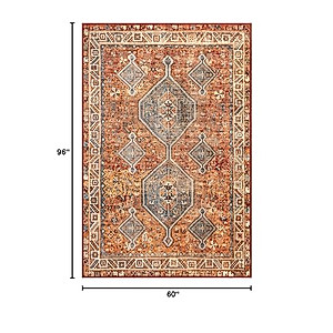 nuLOOM 5' x 8' SpinClean Machine Washable Stain-Resistant Area Rug Low Profile for Living Room, Bedroom, and Dining Room, Ashen Rust