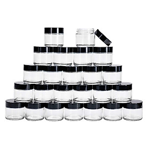 2oz Glass Jars with Lids(24 Pack), Eternal Moment Round Glass Jars with Inner Liners and Black Lids, Empty Cosmetic Containers for Creams, Powders, Balms,and Aromatherapy