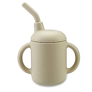 PandaEar 100% Tiny Silicone Drinking Training Cup with Straw for Baby and Toddler (White)