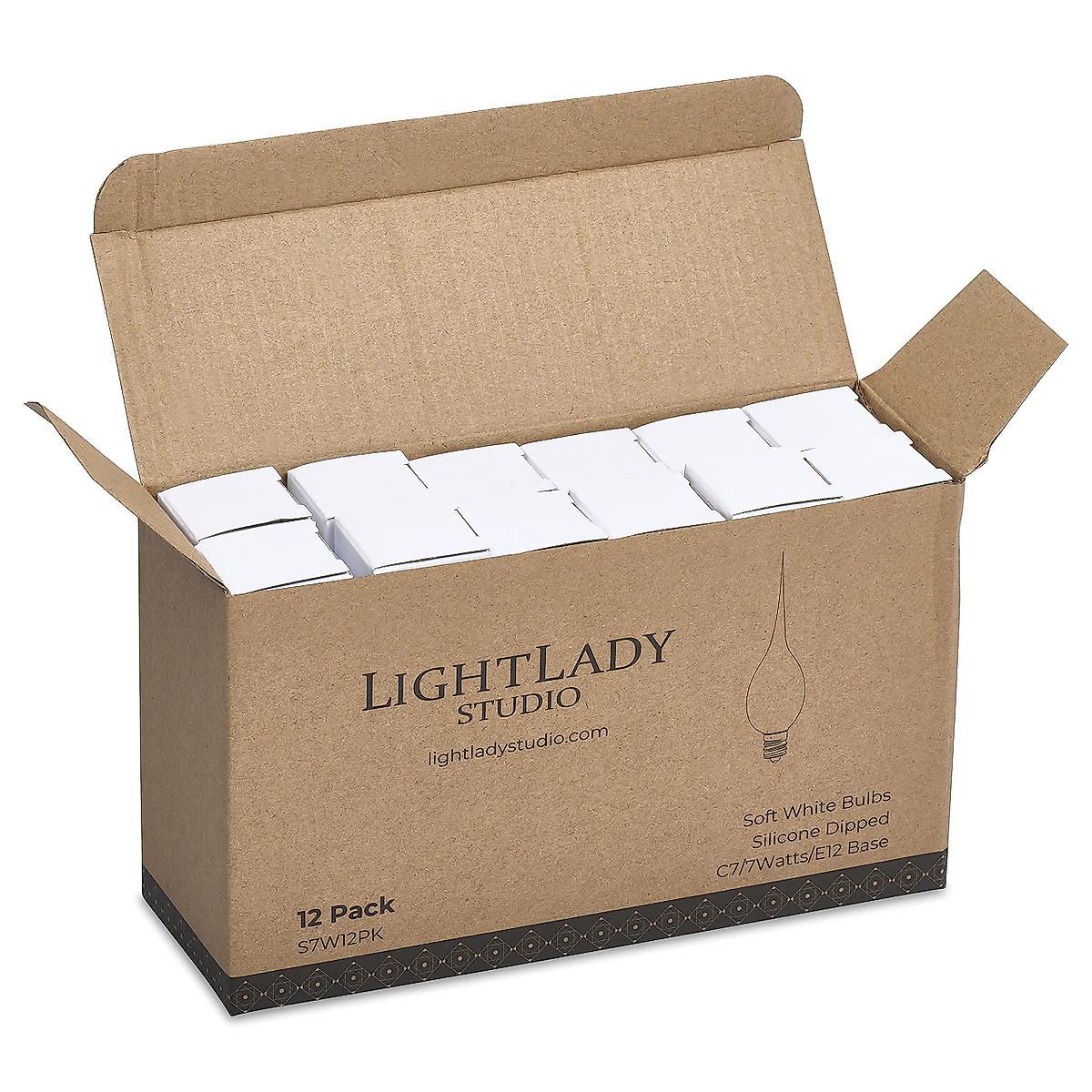 LightLady Studio, Silicone Dipped Candle Light Bulbs, 7 Watts, 12Pk, Silicone Light Bulbs for Candle Lamps, Window Candles, Candelabra, Handmade, Dipped, White, Candle Bulbs Silicone