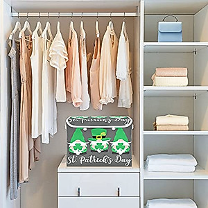 Kigai St. Patrick's Day Gnome Storage Basket with Lid and Handles, Large Collapsible Fabric Storage Bins for Shelves, Closet, Bedroom, Office, Home Decor
