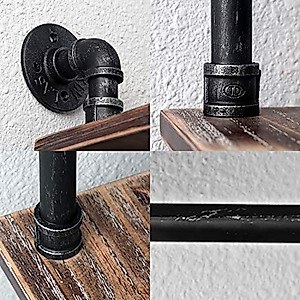 MBQQ Industrial Pipe Shelf,Rustic Corner Shelves with Towel Bar,Bathroom Shelves Wall Mounted,3 Tiered Metal&Real Wood Home Decor Floating Shelves