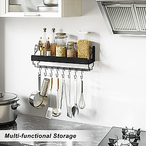 Love-KANKEI Wine Rack with Stemware Hanger, 17inch Wine Glass Rack, Floating Shelf Wall Mounted, Wood Wall Shelf for Kitchen, Dinning Room, Home Bar, Living Room etc, Pitch Black