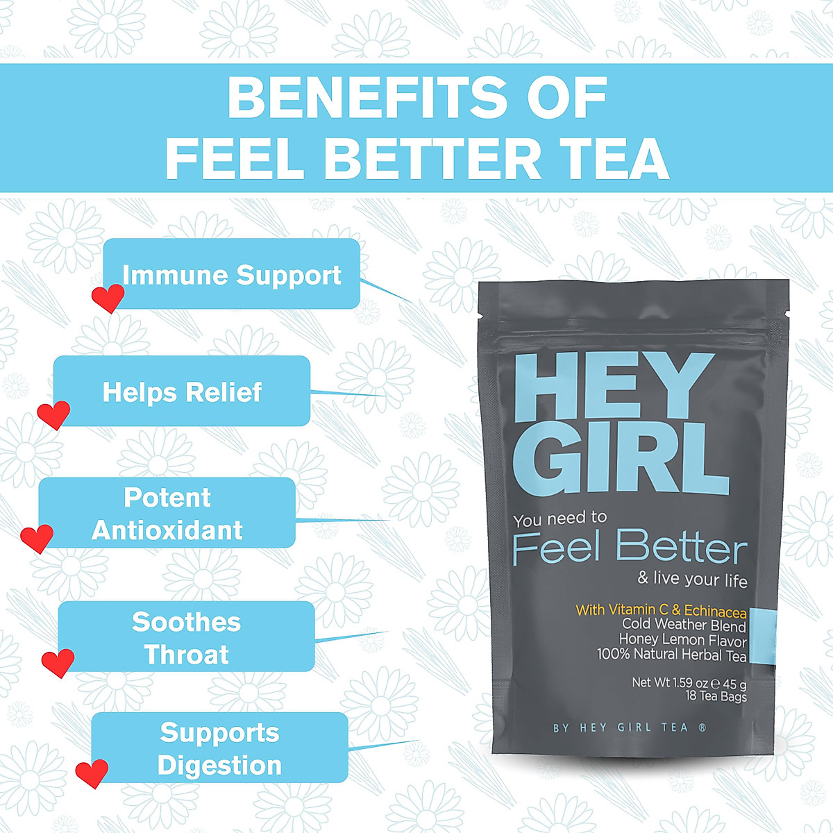 Get Well Soon Gifts For Women | Immunity Tea For Colds and Sore Throat with Elderberry, Echinacea | Care Package For Sick Friend to Feel Better | Recovery Immune Support, Herbal Throat Coat Tea Bags