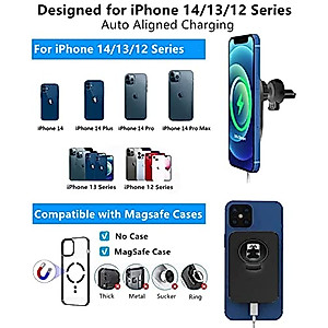 15W Magnetic Wireless Car Charger for iPhone 14/13/12/12 Pro/Pro Max/Mag-Safe Case, Qi Fast Charging Mag-Safe Car Charger Mount, Dashboard Air Vent Car Phone Holder Charger for iPhone 14/13/12 Series