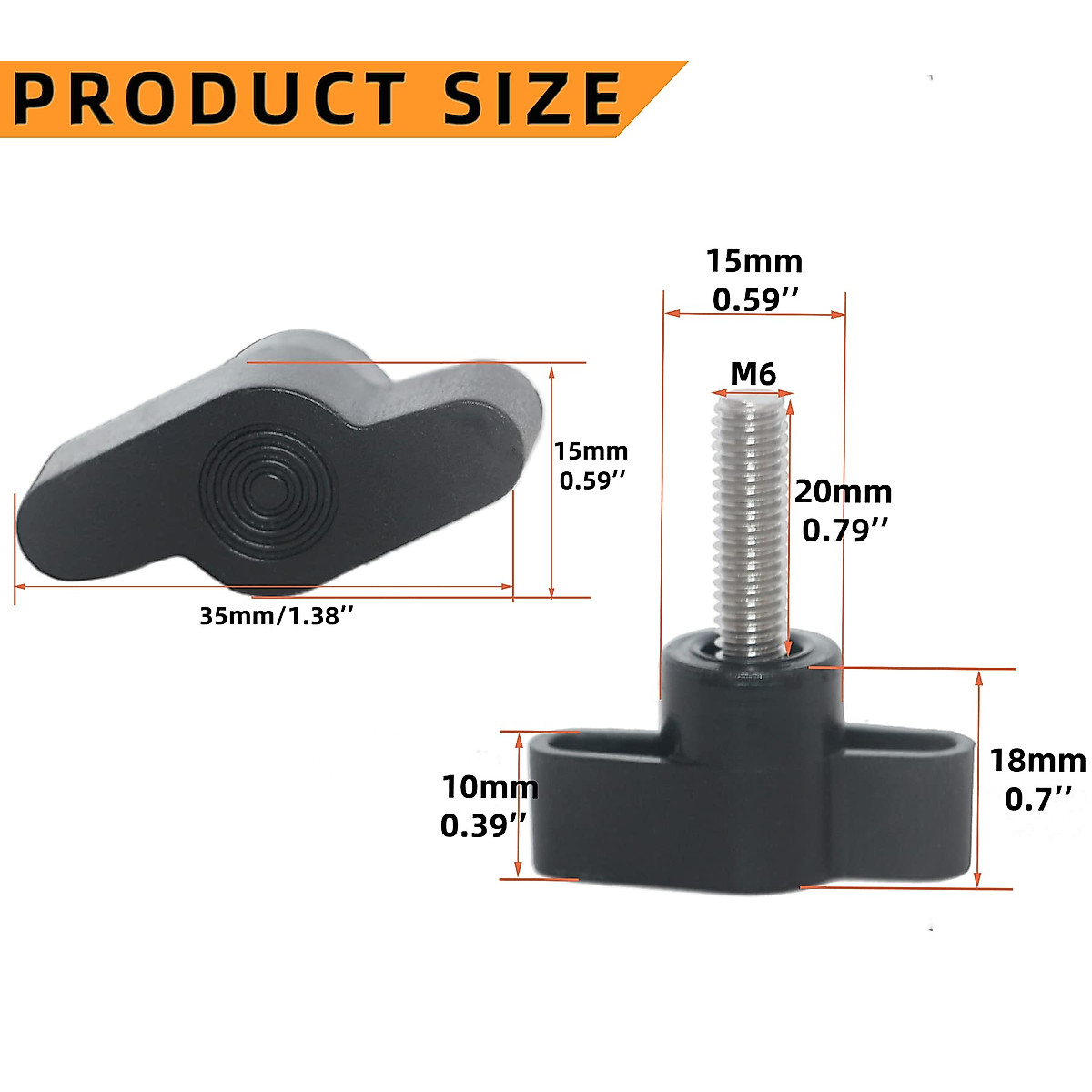 M6x30 T Shape knurled Head Handgrips Threaded Thumb Screw Plastic Black Head Knobs Clamping Handle Screw Fastener 6pcs, M6x30