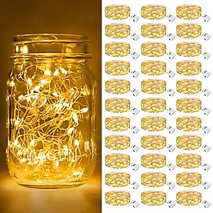 btfarm 30 Pack Fairy Lights Battery Operated [3 Modes], 7ft 20 Led Twinkle Lights String Lights Waterproof Bulk Small Mini Silver Wire for Mason jars Vases Wedding Table Centerpiece, Warm White