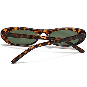 BRMHDY Elongated Narrow Cat Eye Sunglasses for Women 90s Retro Womens Oval Sunglasses Fashion Small Black Shades(Black/Grey+Tortoise/G15)