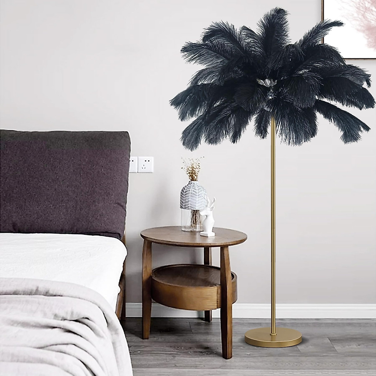 HDXZTQ Floor Lamp， Standing Lamp Tall Feather Floor Lamps 62.9in Black Floor Lamps for Living Room Foot Switch / 6*G4 Feather Lamp (Black Floor lamp)