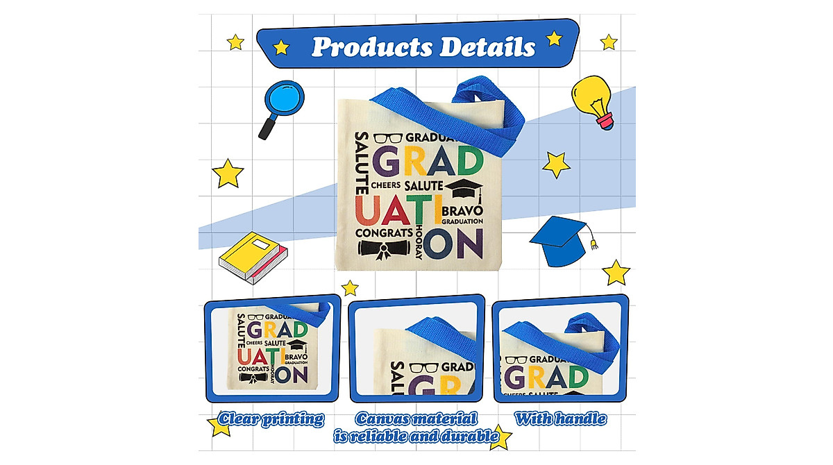 Mini Graduation Tote Bags for Kids - 24 Colorful Party Favors