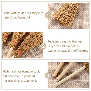 SEWACC Mini Straw Brooms with Red Ropes 12pcs Straw Broom Wizard Decor Artificial Miniature Halloween Straw Broom Craft Decoration for Home Decor Halloween Party