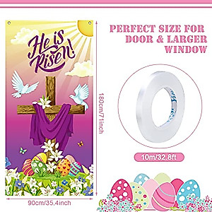 Easter Door Cover He is Risen Easter Door Decoration Background Backdrop Hanging Banner for Home Garden Door Holiday House Easter Party 71 x 35 Inch (Hope)