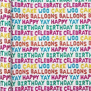 B-THERE Birthday Gift Wrap Wrapping Paper for Boys, Girls, Adults. 6 Cute & Funny Different Designs of 6 ft X 30 Roll! Includes Cactus, Fruit, Rainbows, Rainbow Sprinkles, Pizza, Balloons, Donuts