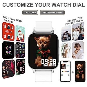 Erkwei Smart Watch for Women(Answer Call/Dial) Waterproof Smartwatch for Android iOS Phones 1.7 Inches Fitness Tracker with Pedometer Heart Rate Sleep Monitor Digtal Watch Silver