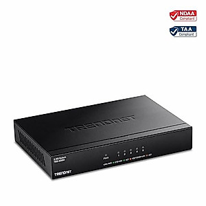 TRENDnet 5-Port Unmanaged 2.5G Gaming Switch, 5 x 2.5GBASE-T Ports, 25Gbps Switching Capacity, Backwards Compatible with 1000Mbps Devices, Fanless, Wall Mountable, Lifetime Protection, Black,TEG-S350