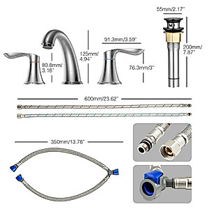 Bathroom Faucet, 8 Inch Bathroom Faucets for Sink 3 Hole, Widespread Brushed Nickel Bathroom Faucet with Pop up Drain and cUPC Lead-Free Hose(Brushed Nickel)