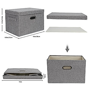DAYARD Foldable Storage Boxes with Lids Linen Fabric Stackable Storage Bins Organizer Containers Baskets Cube with Cover for Closet Office Nursery, Grey (15 x 10 x 10)