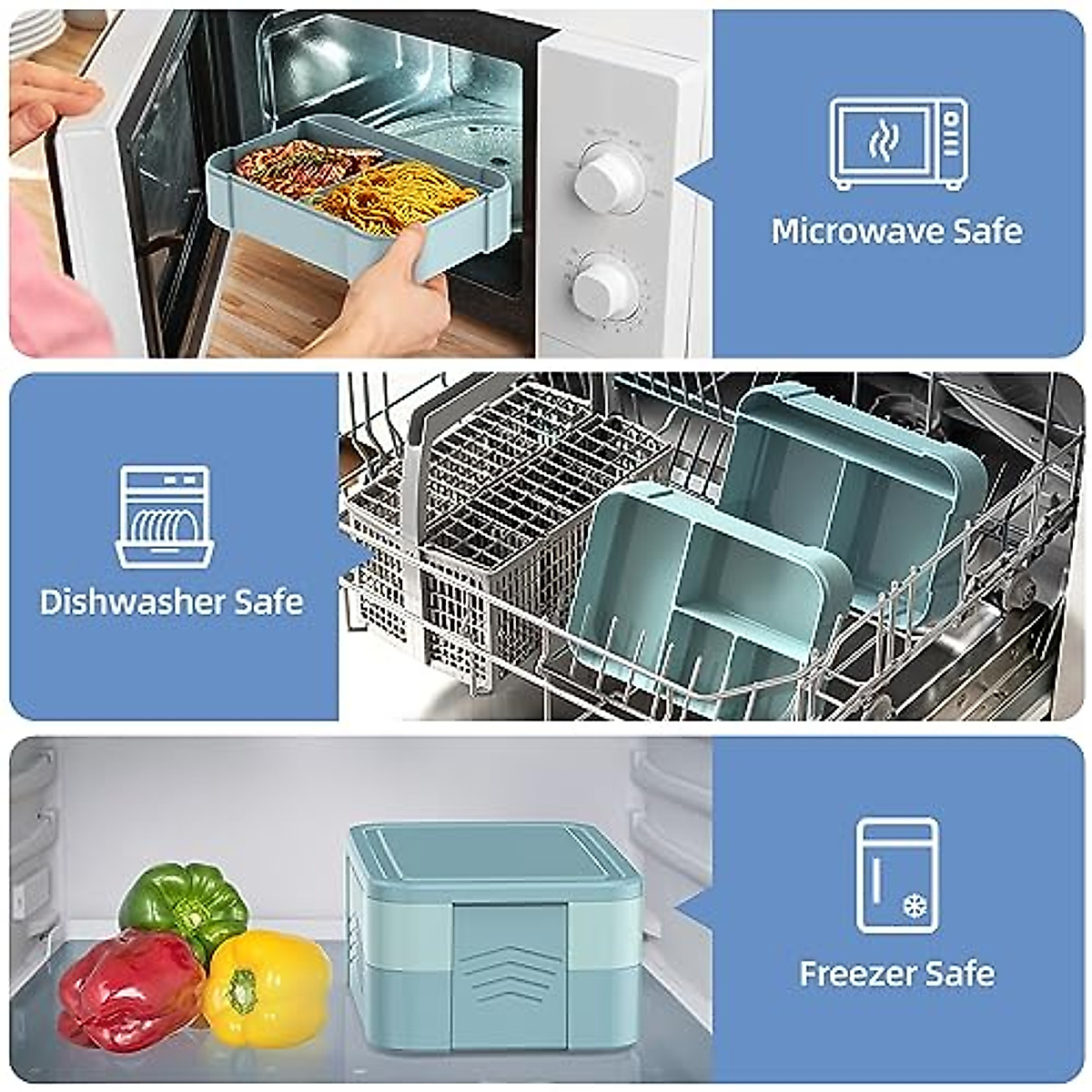 Lunch Bento Box for Kids, Stackable Bento Lunch Containers for Adults 50oz Leakproof Lunchbox with 7 Compartments Built-in Utensil Set for Kids Back to School,On-the-Go Meal and Snack Packing-Blue