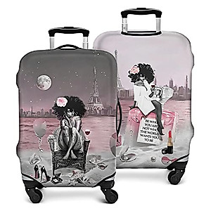 Xidingyue African American Luggage Cover Washable Women Pink And Grey On Beach Eiffel Tower Suitcase Protector Spandex Luggage Cover Fit 25-28 Inch Luggage